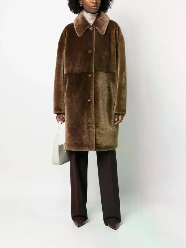 LISKA Single-breasted Shearling Coat - Brown