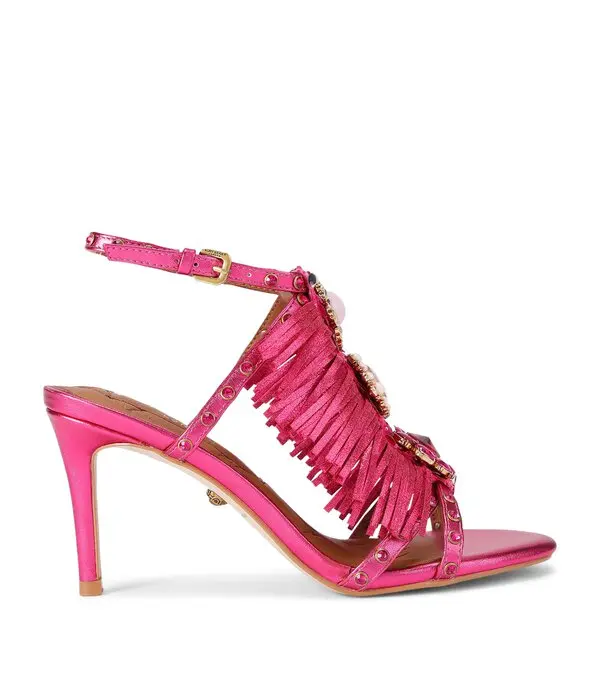 Kurt Geiger Metallic Leather Fringed Embellished Stiletto Sandals - Pink