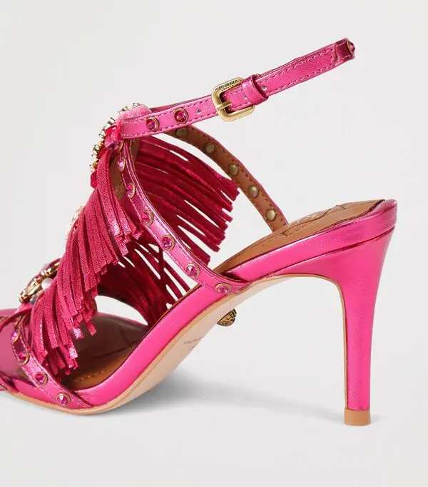 Kurt Geiger Metallic Leather Fringed Embellished Stiletto Sandals - Pink