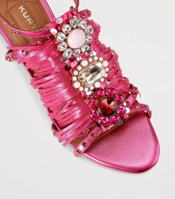 Kurt Geiger Metallic Leather Fringed Embellished Stiletto Sandals - Pink