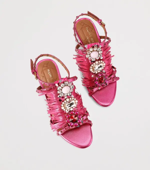 Kurt Geiger Metallic Leather Fringed Embellished Stiletto Sandals - Pink