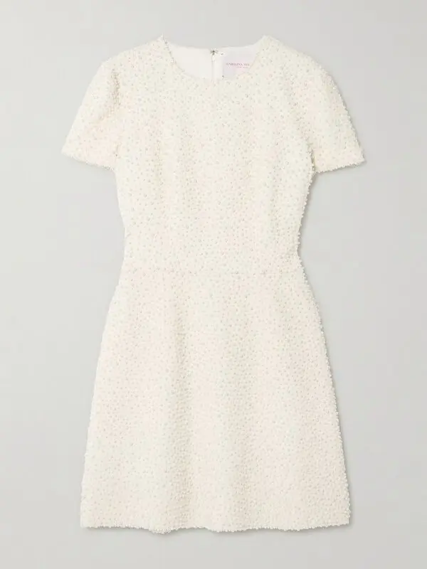 Carolina Herrera Embellished Wool-blend Crepe Mini Dress - White