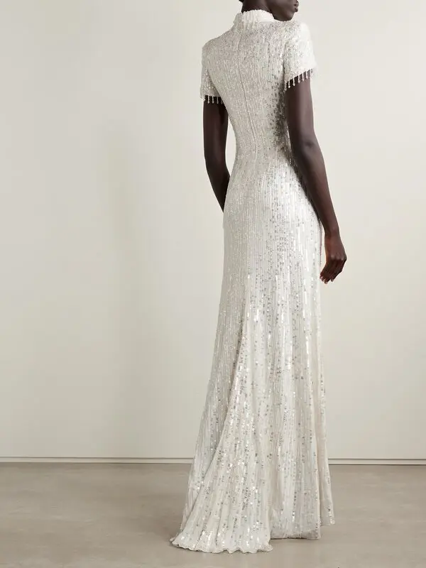 Jenny Packham Madeleine Embellished Chiffon Gown - Neutrals