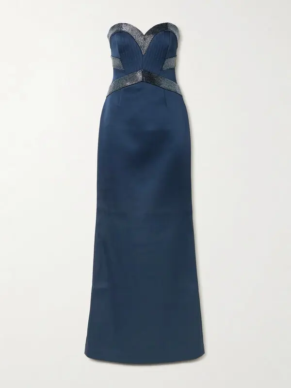 Rebecca Vallance Elivera Strapless Embellished Satin Gown - Blue