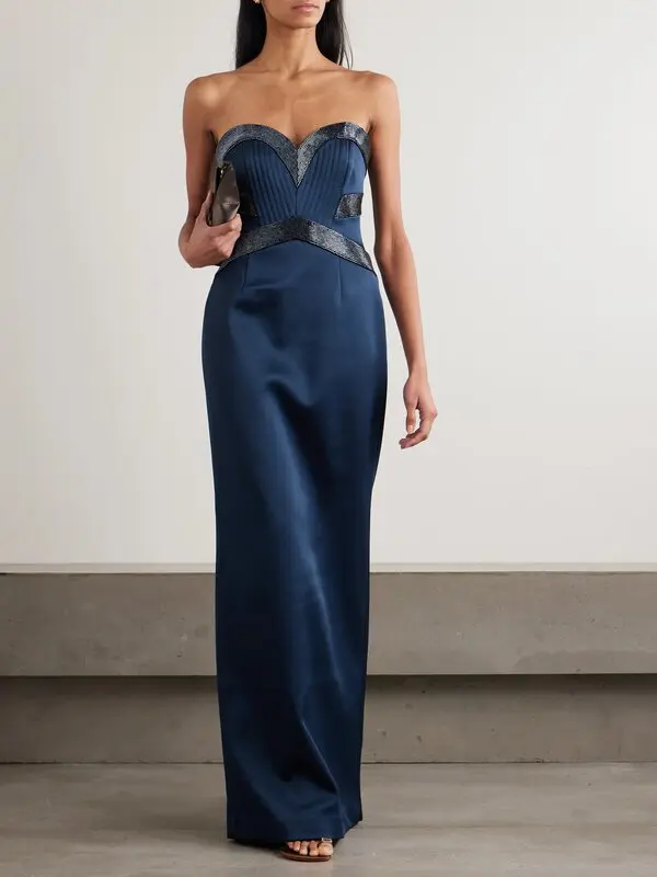 Rebecca Vallance Elivera Strapless Embellished Satin Gown
