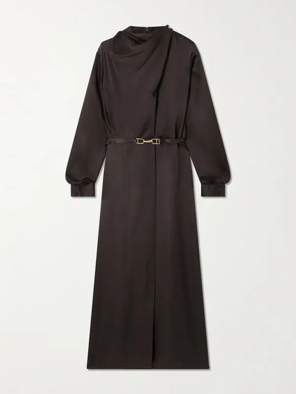 Gabriela Hearst Josef Belted Midi Dress In Silk Satin-crepe - Brown