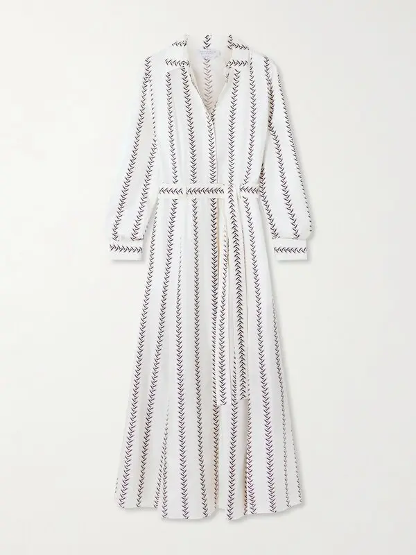 Gabriela Hearst Galway Belted Striped Silk-twill Midi Shirt Dress - Neutrals