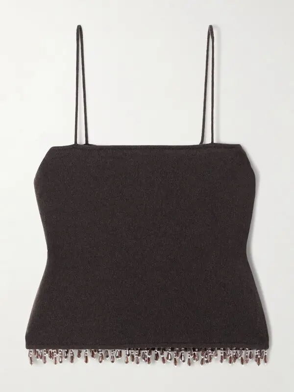 BODE Fringed Bead-embellished Wool And Cashmere-blend Top - Brown