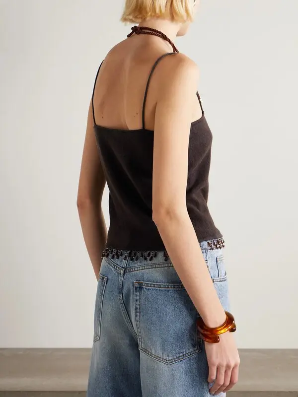 BODE Fringed Bead-embellished Wool And Cashmere-blend Top - Brown