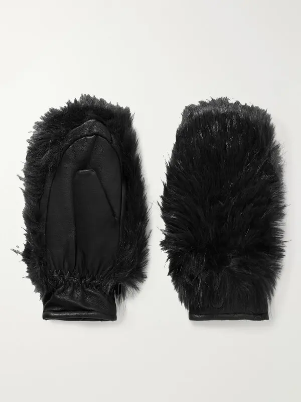 Goldbergh Hill Plush-trimmed Leather Mittens - Black