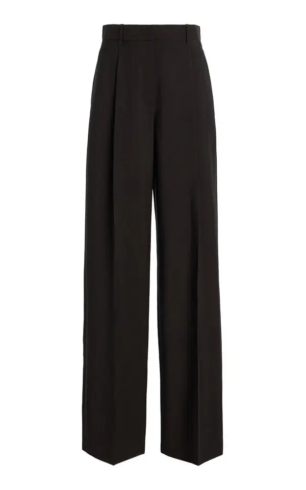 THE ROW Mikkela Pleated Wool Pants - Brown