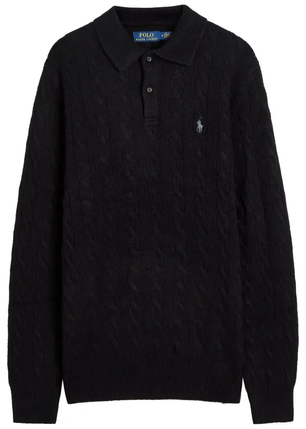 Polo Ralph Lauren Cable Knit Wool And Cashmere-blend Polo Jumper