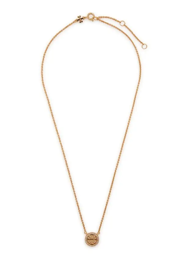 Tory Burch 18kt -plated Pavé Logo Pendant Necklace
