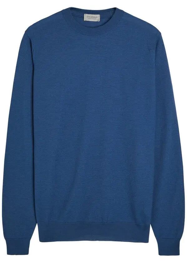John Smedley Waffle Merino Wool Jumper - Blue