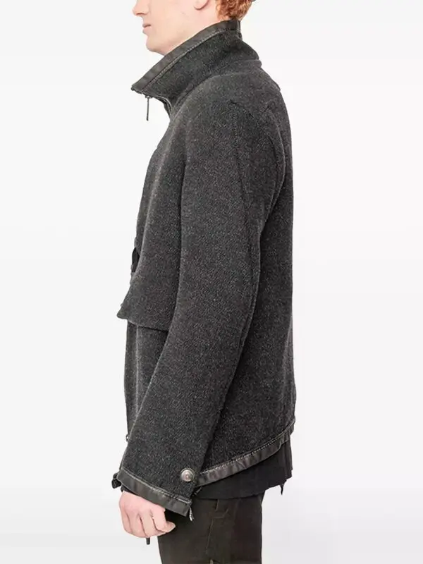 69 Zip-fastening High Neck Jacket With Leather Trim And Buttoned Cuffs