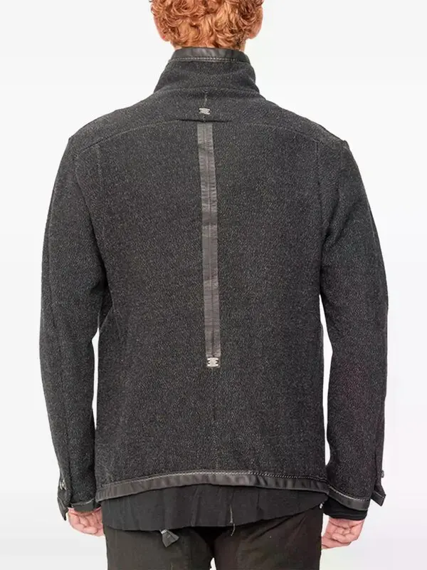 69 Zip-fastening High Neck Jacket With Leather Trim And Buttoned Cuffs