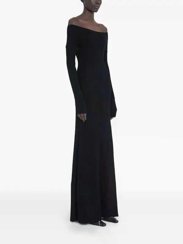A.W.A.K.E. Mode Off-shoulder Ribbed Knit Maxi Dress - Black
