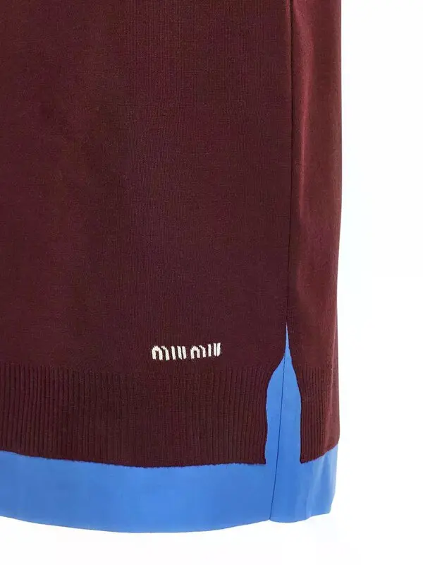 Miu Miu Embroidered Logo Midi Skirt - Red