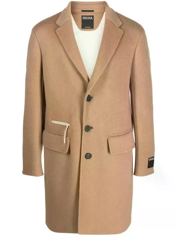 Zegna Single-breasted Coat With Zip Pocket