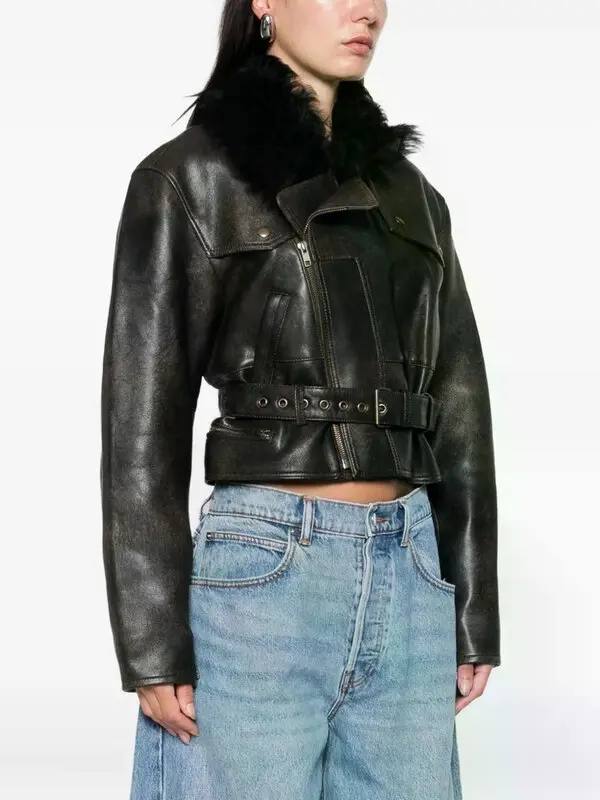Alex Perry Leather Fur Trimmed Jacket