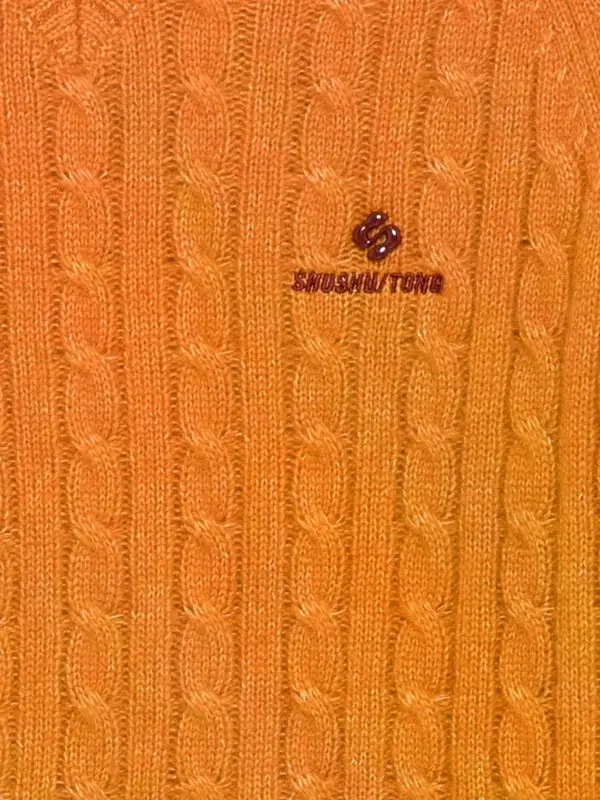 SHUSHU/TONG Logo-embroidered Cable Knit Top