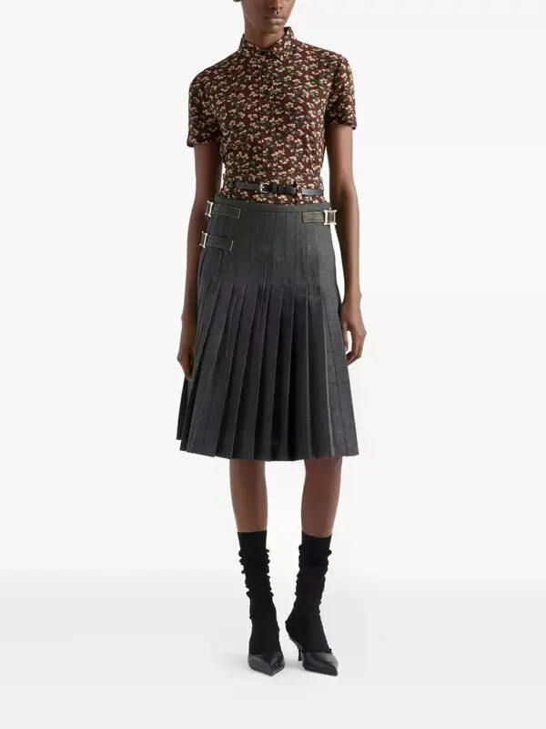 Prada Pleated Leather-strap Midi Skirt - Grey