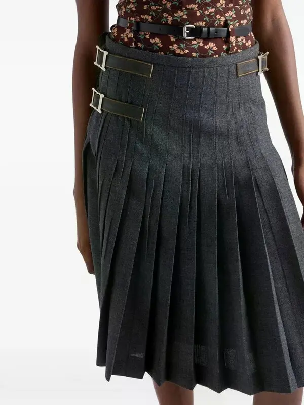 Prada Pleated Leather-strap Midi Skirt - Grey