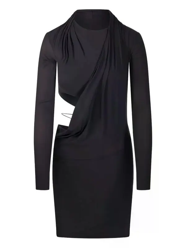 AMAZUIN Draped Cutout Long Sleeve Dress - Brown