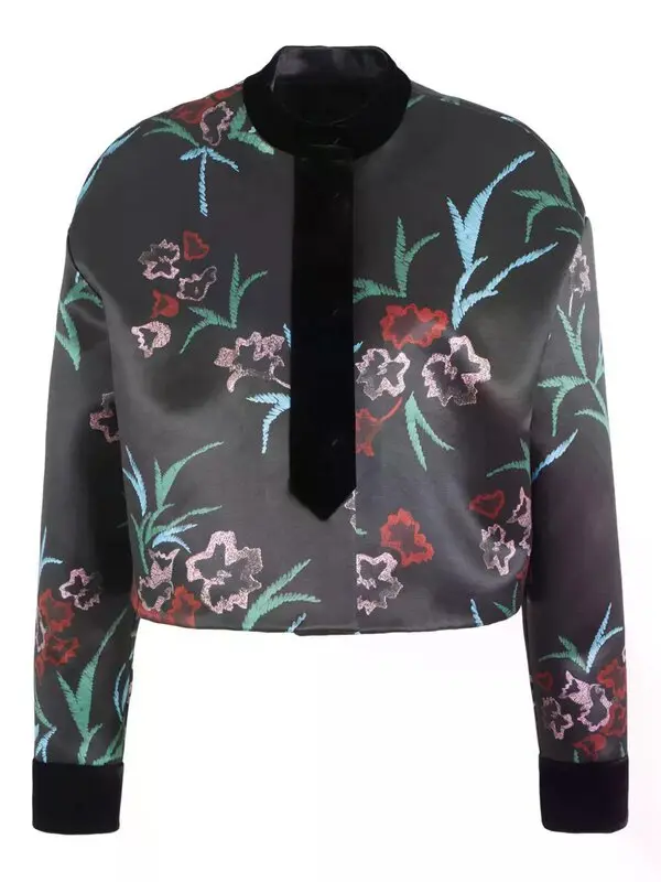 Giorgio Armani Floral-print Cropped Jacket - Black
