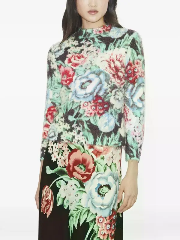 Tory Burch Floral Print Mock Neck Sweater