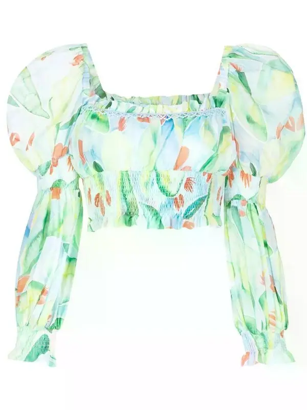 Charo Ruiz Ibiza Cropped Blouse With Graphic Print - Blue