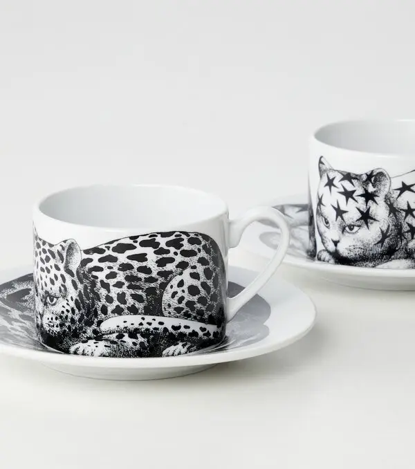 FORNASETTI High Fidelity Set Of 6 Porcelain Teacup And Saucer Set - Black