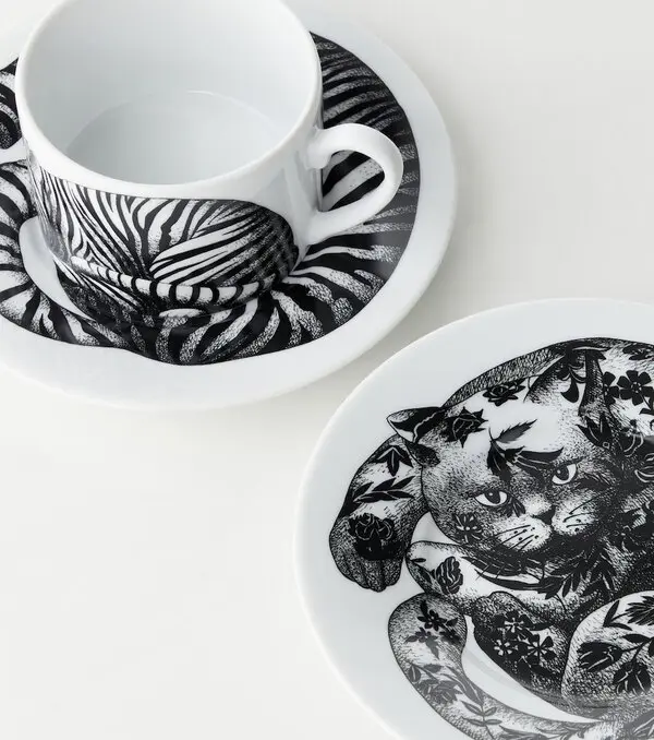 FORNASETTI High Fidelity Set Of 6 Porcelain Teacup And Saucer Set - Black