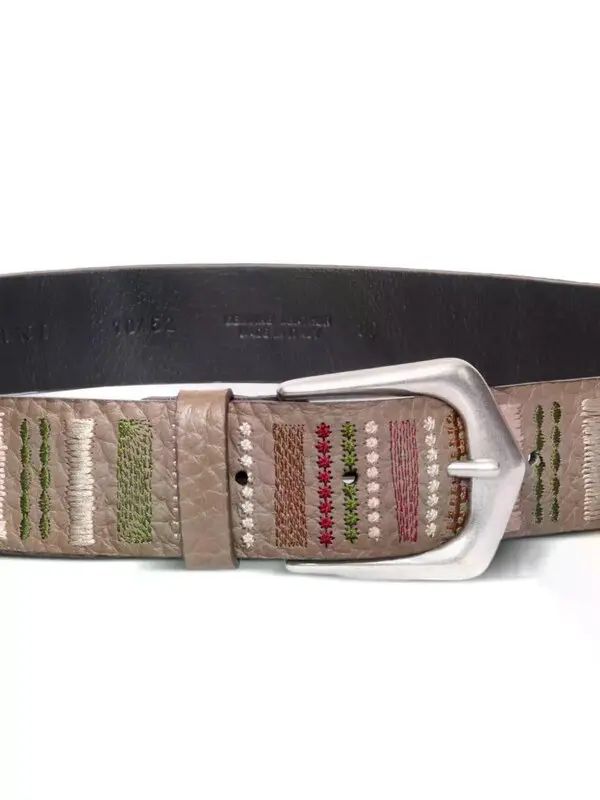 Orciani Embroidered Detail Leather Belt