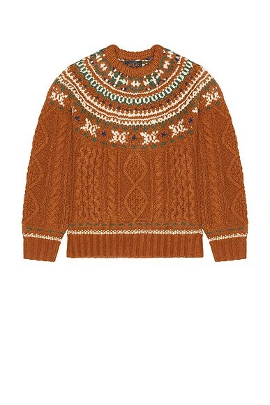 BEAMS Nordic Fair Isle Cable Knit Sweater