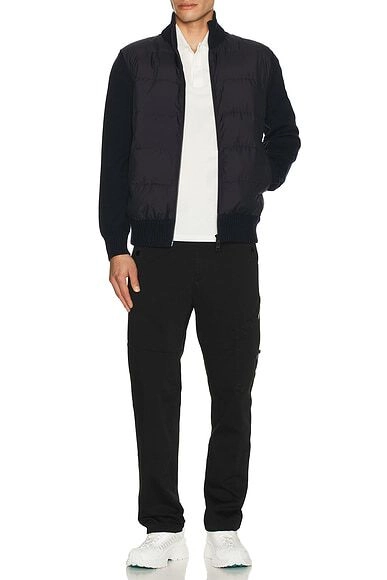 Moncler Zip Up Cardigan With Padded Ripstop And Knit Sleeves