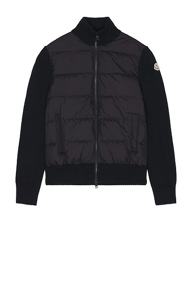 Moncler Zip Up Cardigan With Padded Ripstop And Knit Sleeves