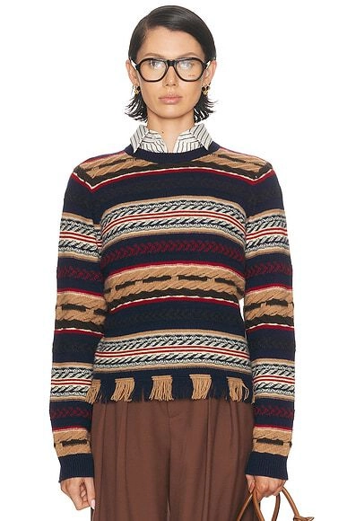 Guest In Residence Western Stripe Crew Sweater - Midnight Combo