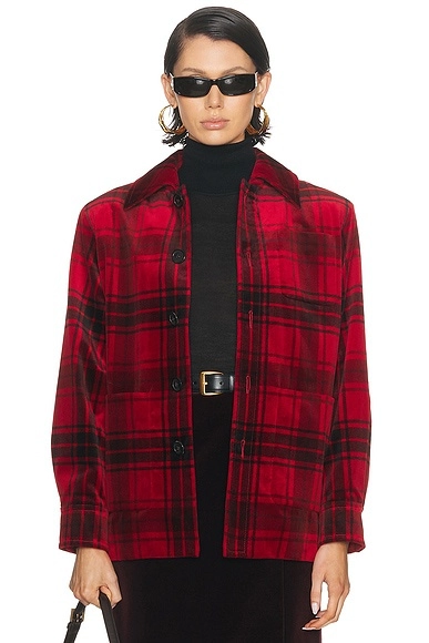 Saint Laurent Velvet Check Long Sleeve Top