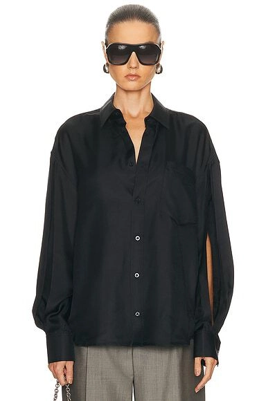 Alexander Wang Slashed Sleeve Button Up Shirt - Black