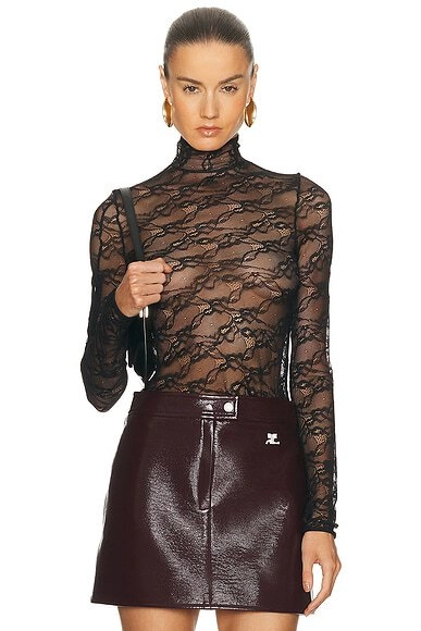 COURREGES Lace Mock Neck Top