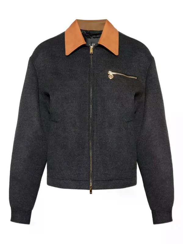 Versace Wool Zip-fastening Jacket With Leather Collar