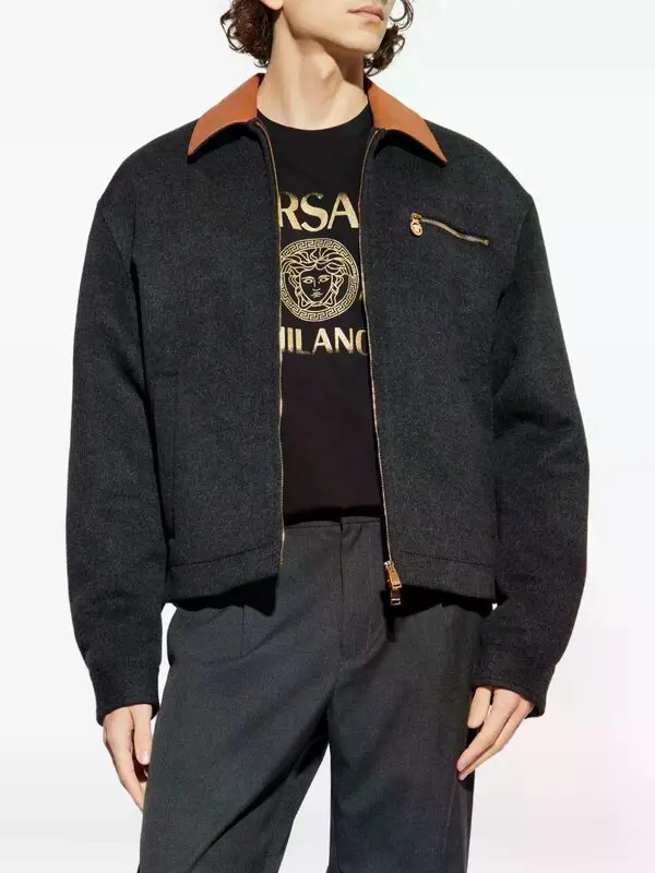 Versace Wool Zip-fastening Jacket With Leather Collar
