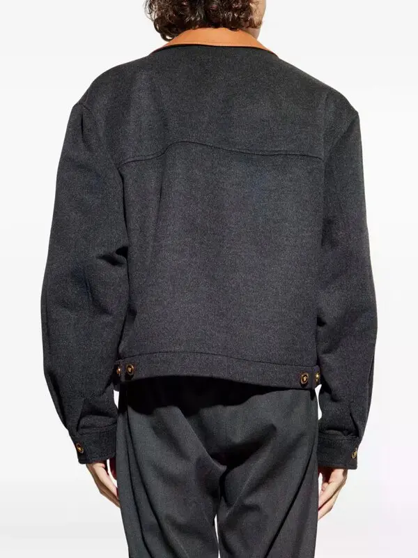 Versace Wool Zip-fastening Jacket With Leather Collar