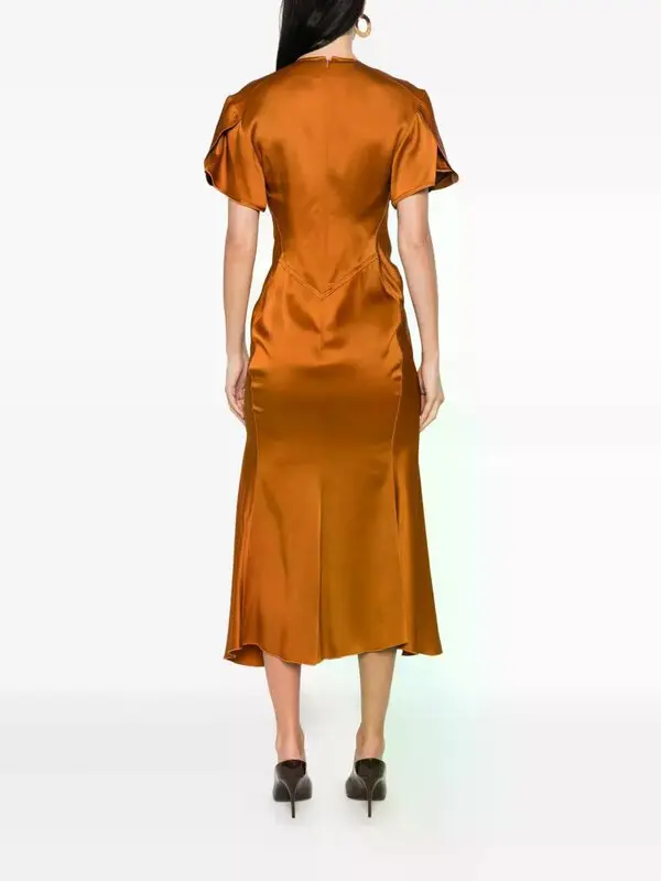 Victoria Beckham Gathered Satin Dress - Brown