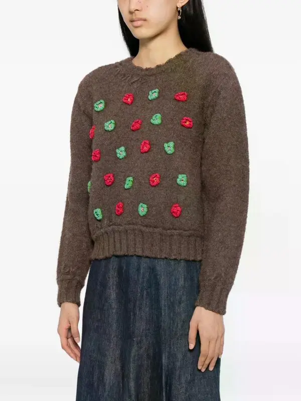 PHIPPS Crew Neck Jumper With Poppy Embroidery