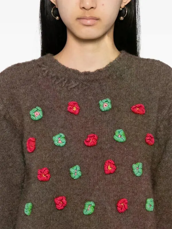 PHIPPS Crew Neck Jumper With Poppy Embroidery