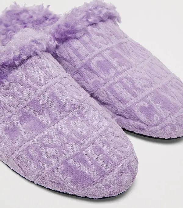 Versace Faux Fur Trimmed Monogram Slippers