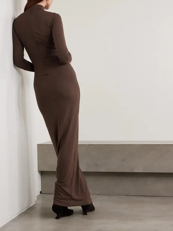 SKIMS Smooth Layers" Long Sleeve Turtleneck Maxi Dress - Brown