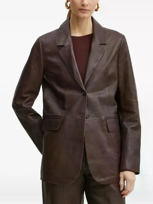 FORTE_FORTE Leather Single-breasted Blazer - Brown
